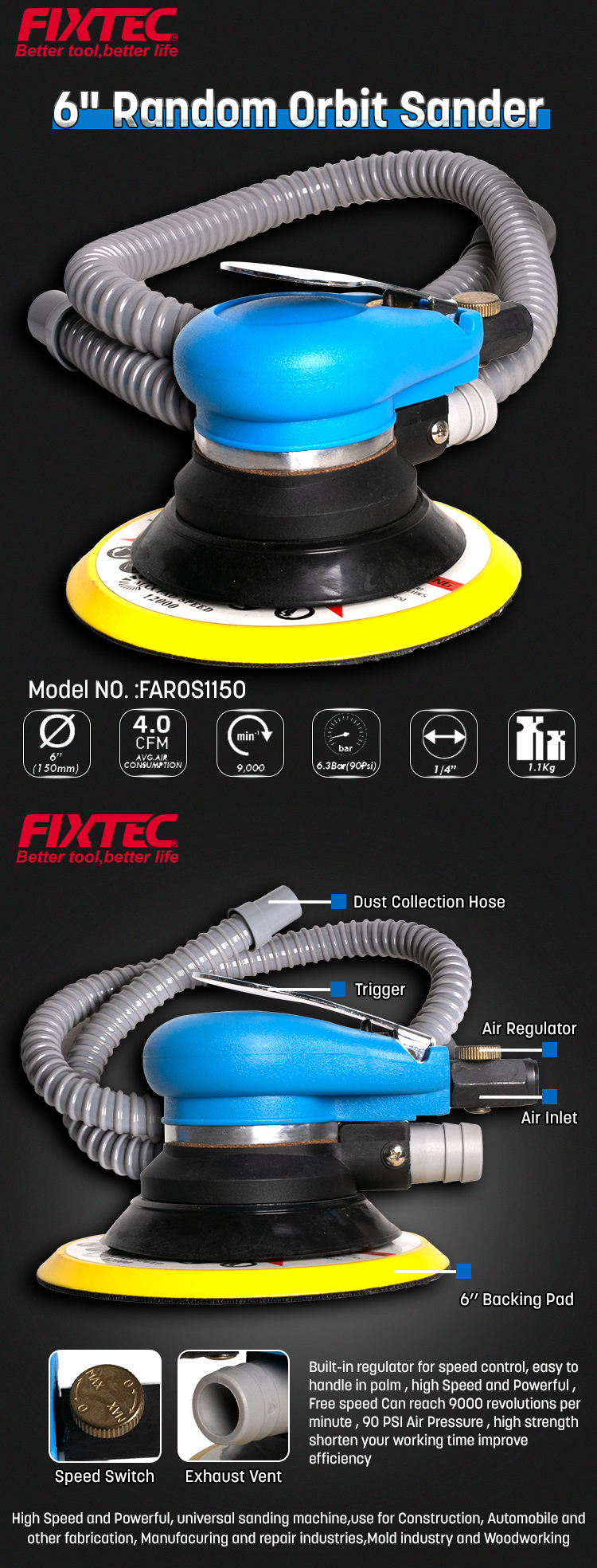 FIXTEC 6" Random Orbit Sander