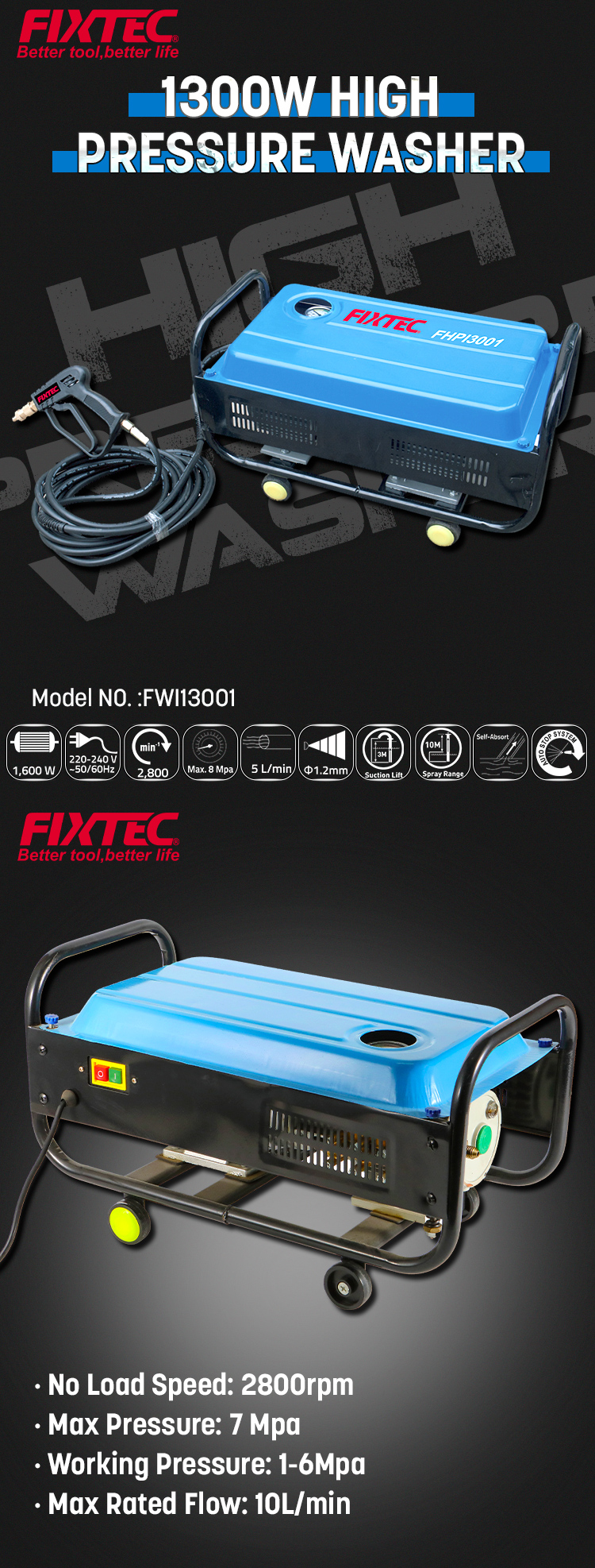 1300W Induction Motor High Pressure Washer
