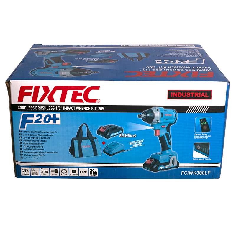 FIXTEC 20V Battery Impact Wrench Set with 2 Li-ion batteries